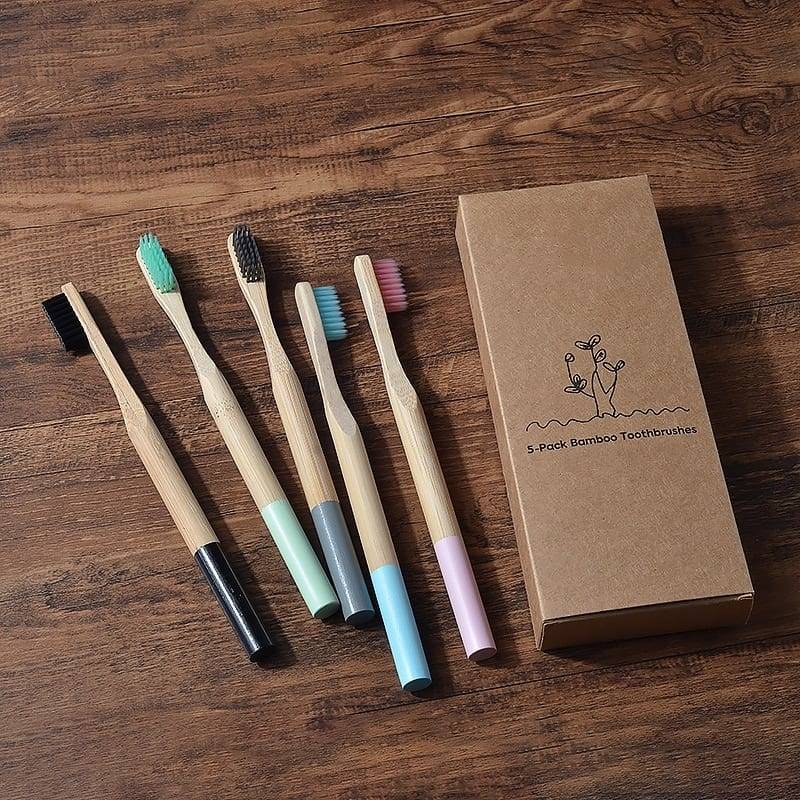 Color Block Bamboo Toothbrushes 5 Pcs Set - Nature Eco Shop