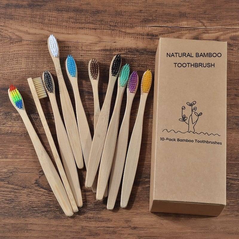 Colorful Bristle Bamboo Toothbrushes 10 Pcs Set - Nature Eco Shop