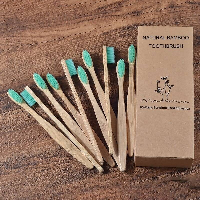 Colorful Bristle Bamboo Toothbrushes 10 Pcs Set - Nature Eco Shop